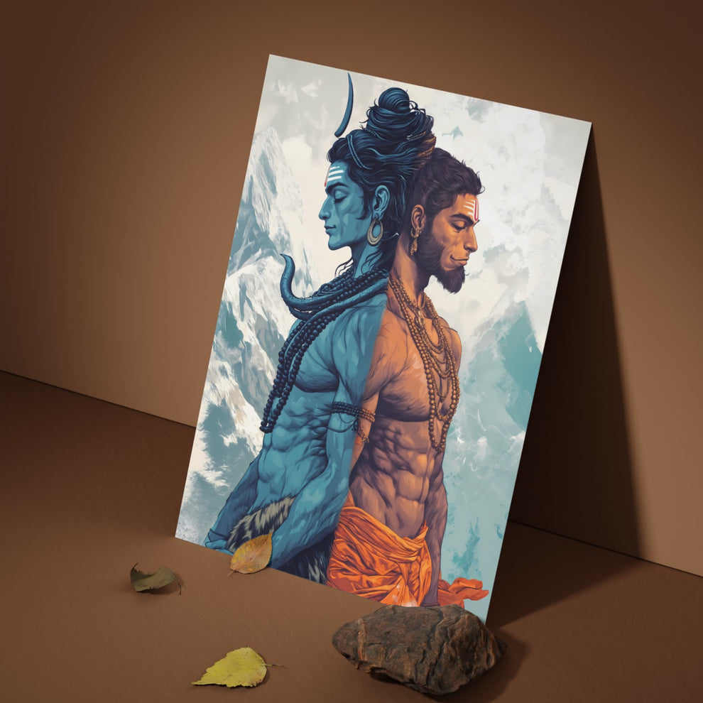 Shiva and Hanuman Wall Poster | Divine Duo Sanatan Art – Bharatvarsh Arts