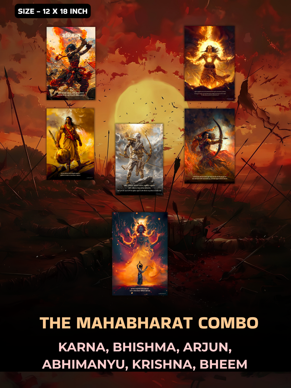 Mahabharat Poster Combo (6 Pack) | Kurukshetra Set – Bharatvarsh Arts